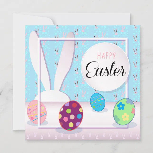 Happy Easter Spring Cute Bunny Easter Eggs Hunt Holiday Card | Zazzle
