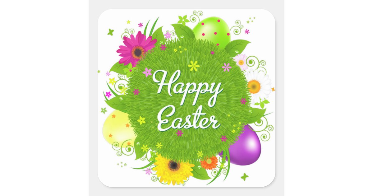 Happy Easter Square Sticker | Zazzle