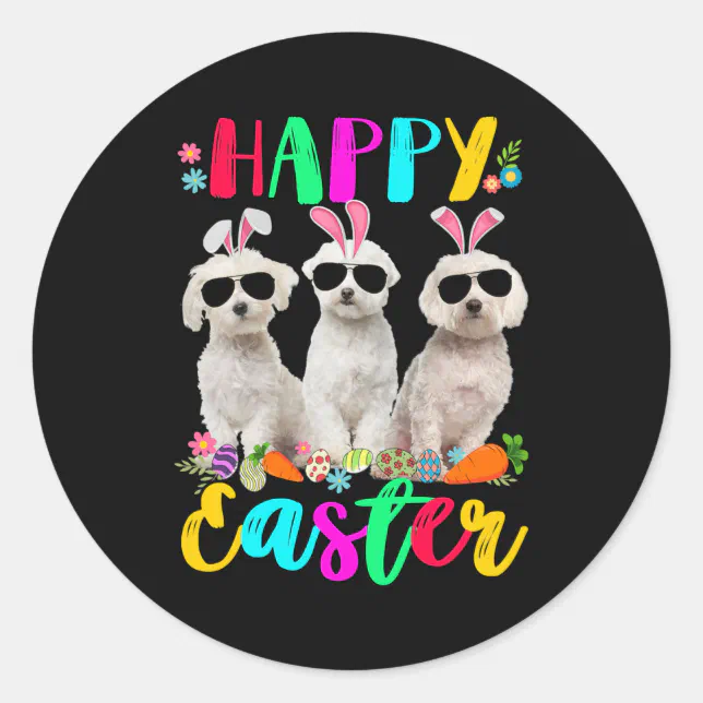 Happy Easter Three Maltese Wearing Bunny Ears Classic Round Sticker ...