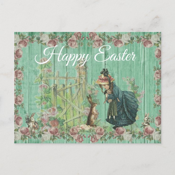 Happy Easter Vintage Bunny Rabbit postcard | Zazzle
