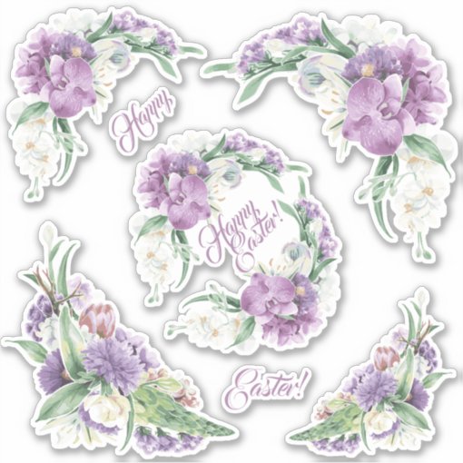 Happy Easter Violet Florals Sticker | Zazzle