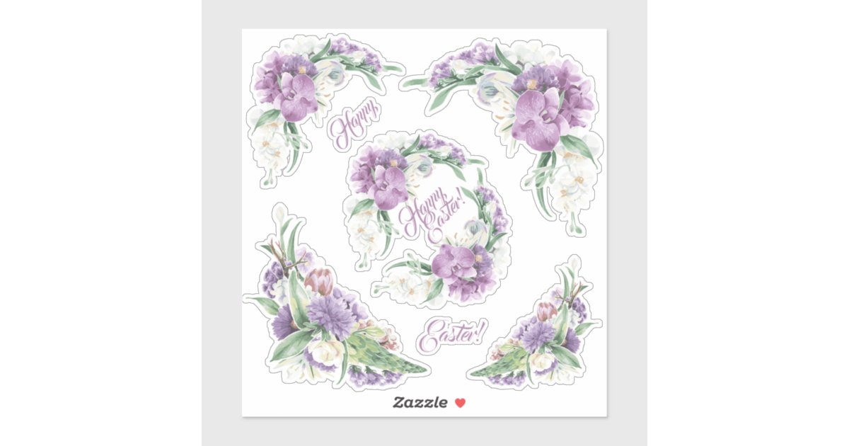 Happy Easter Violet Florals Sticker | Zazzle