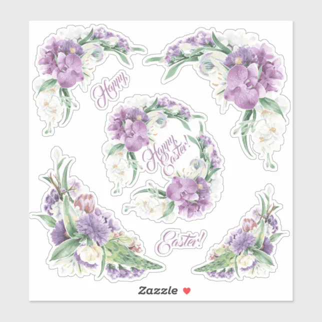 Happy Easter Violet Florals Sticker | Zazzle