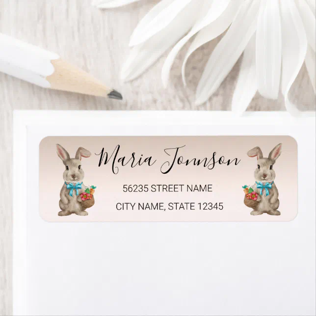 happy easter watercolor cute cartoon bunnies label | Zazzle