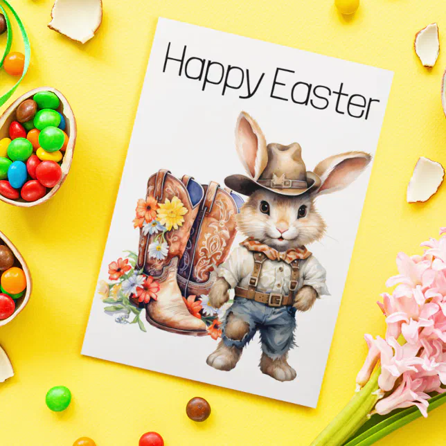 Happy Easter Western Bunny Cowboy Postcard | Zazzle