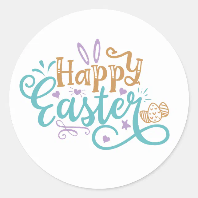 Happy Easter word art Holiday Classic Round Sticker | Zazzle