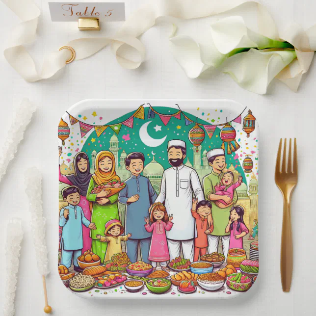 Happy Eid Family Funny Celebrating Design Paper Plates | Zazzle