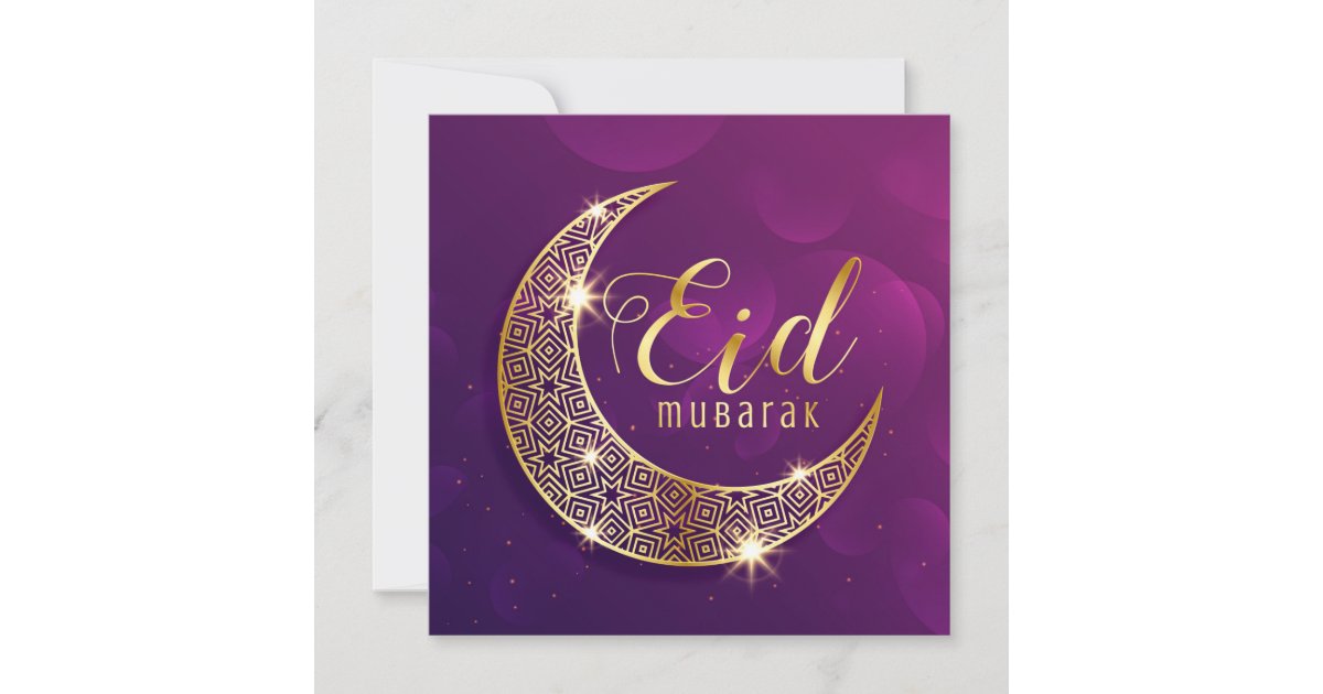 Happy Eid Mubarak Purple and Golden Crescent Holiday Card | Zazzle