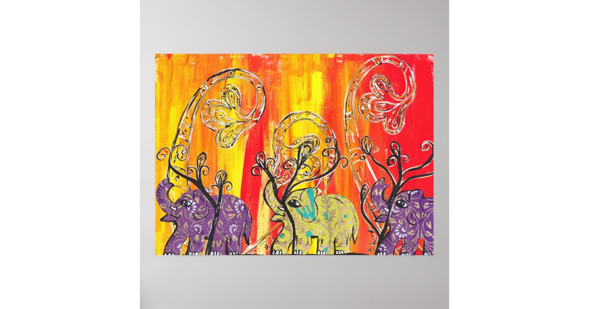 Happy Elephant Parade Print | Zazzle
