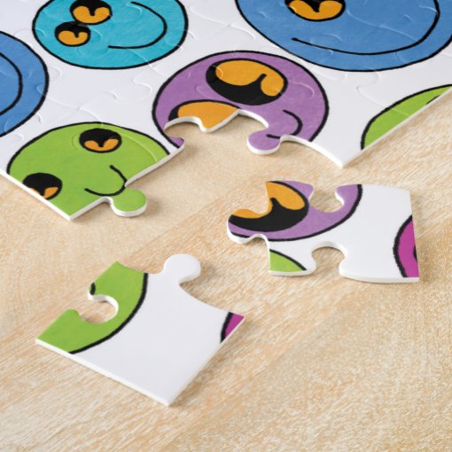 Happy Emoji Faces Pattern Blue Purple Green Pink Jigsaw Puzzle | Zazzle