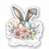 Happy Ester Blessings Grey Bunny Ears Cute Sticker | Zazzle