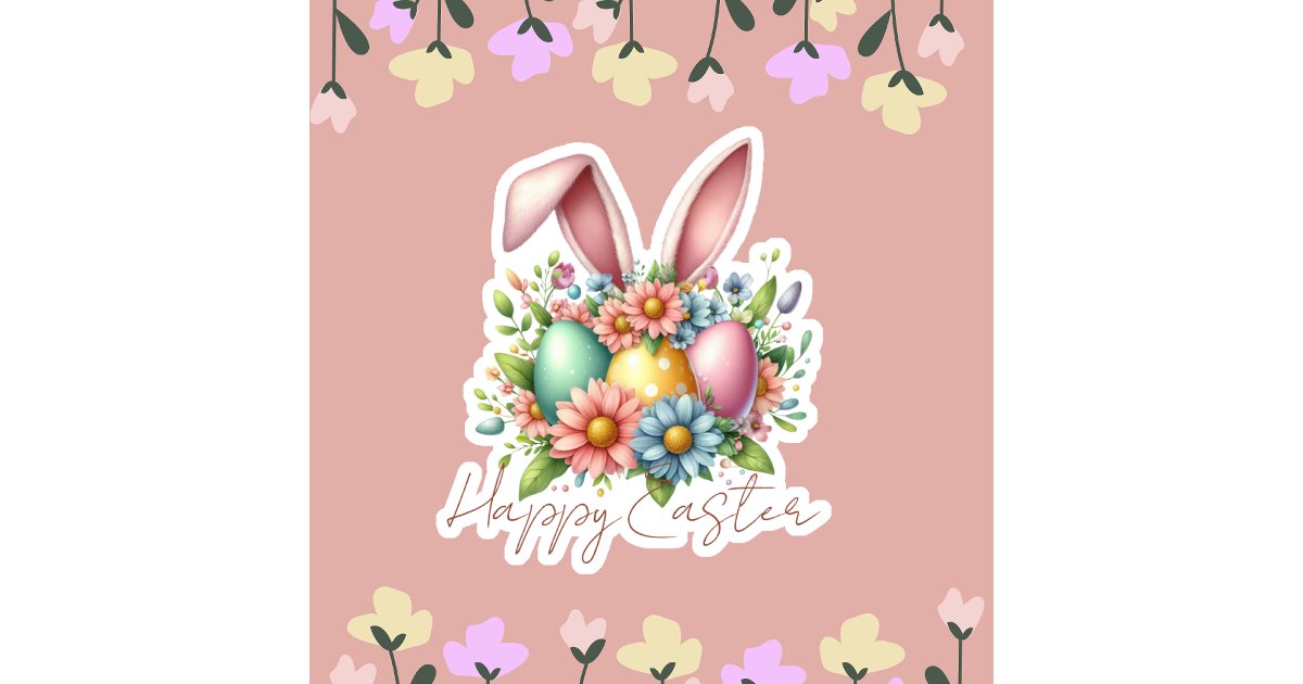Happy Ester Blessings Pink Bunny Ears Cute Sticker | Zazzle