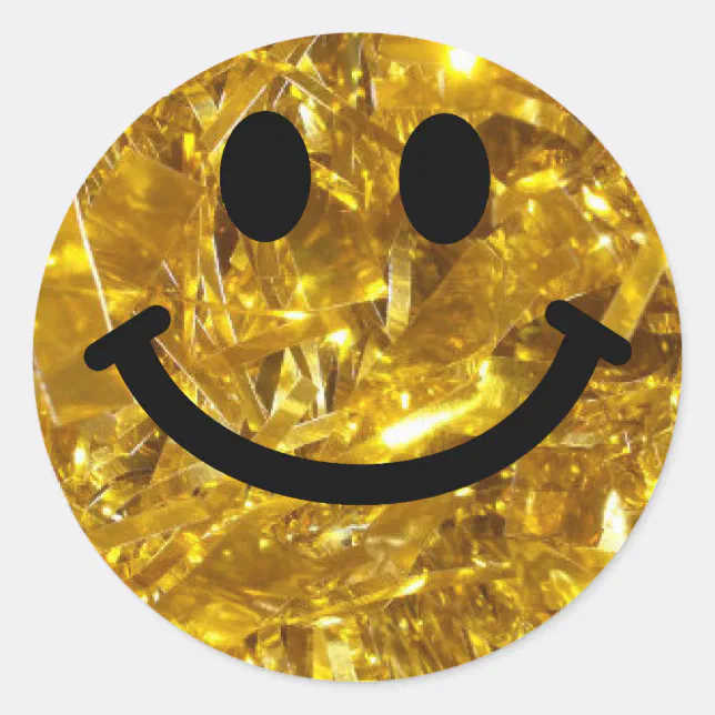 Happy Face Faux Sparkly Gold Bling - Matte sparkle Classic Round ...