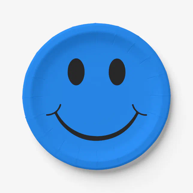 Happy Face Graphic | Neon Blue Paper Plates | Zazzle
