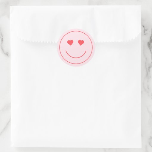 Happy Face Heart Eyes | Pink Classic Round Sticker | Zazzle