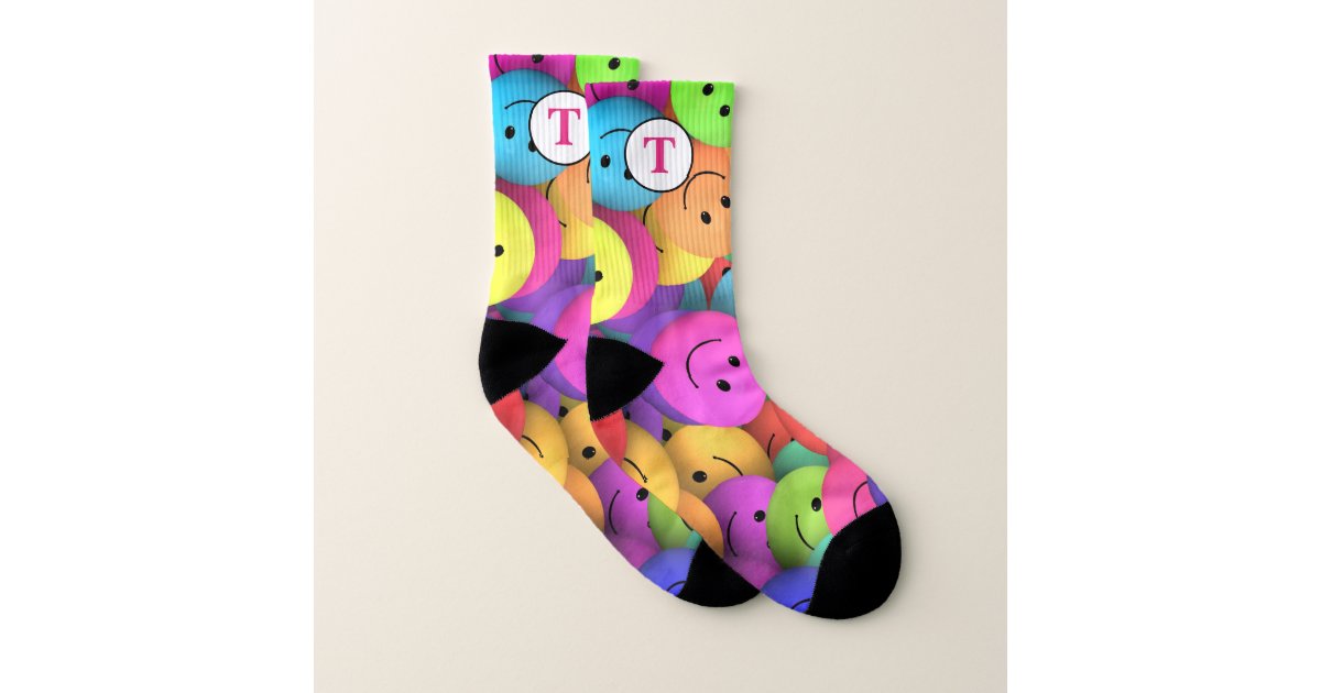 Happy Face Smiles Cute Colorful Fun Initial Socks | Zazzle