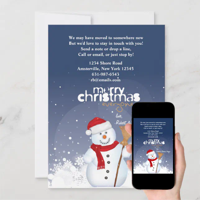 Happy Face Snowman Holiday Moving Announcement | Zazzle