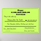 Happy Fake Lottery Check Huge Poster | Zazzle