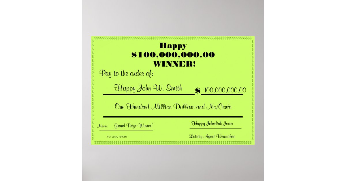 Happy Fake Lottery Check Huge Poster | Zazzle