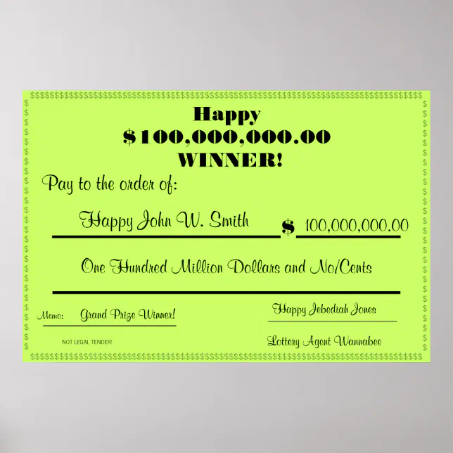 Happy Fake Lottery Check Huge Poster | Zazzle