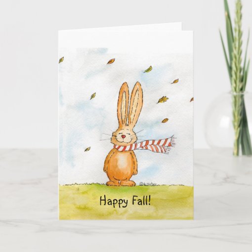 Happy Fall - Cute Autumn Greetings with Bunny in t Card | Zazzle
