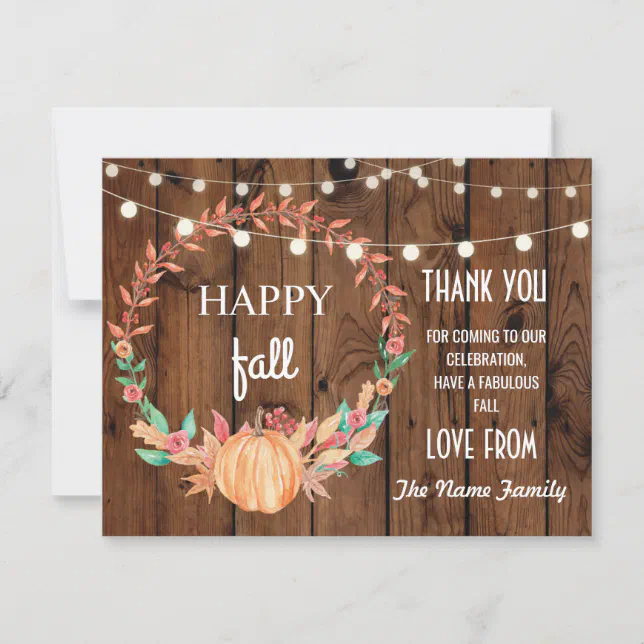 Happy Fall Harvest Festival Pumpkin Thank you Card | Zazzle