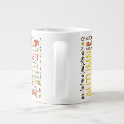 Happy Fall Messages with Watercolor Autumn Images Giant Coffee Mug | Zazzle