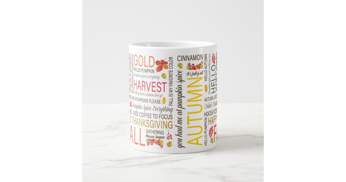 Happy Fall Messages with Watercolor Autumn Images Giant Coffee Mug | Zazzle