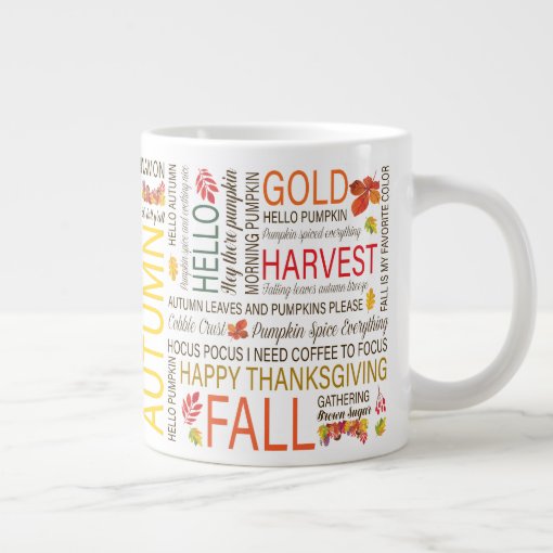Happy Fall Messages with Watercolor Autumn Images Giant Coffee Mug | Zazzle