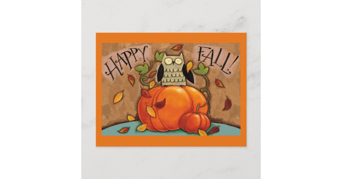 Happy Fall Owl and Pumpkin Postcard | Zazzle