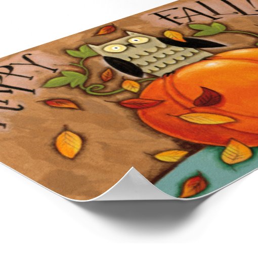 Happy Fall Owl and Pumpkin Poster | Zazzle