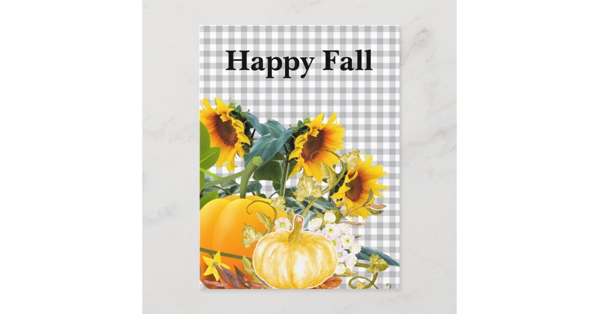 Happy Fall Pumpkin and Sunflowers Postcard | Zazzle