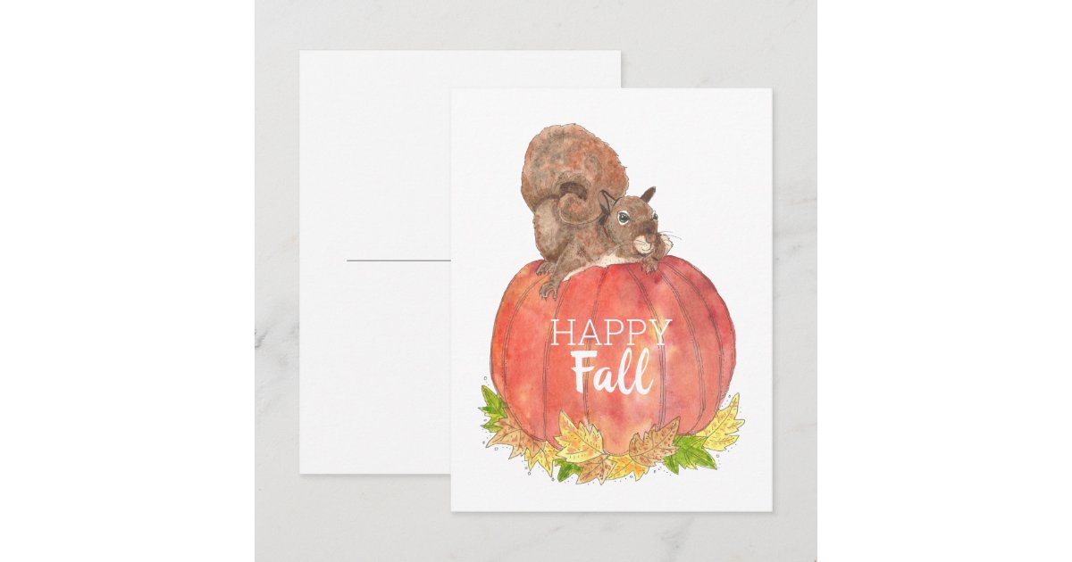 Happy Fall Squirrel on Pumpkin Postcard | Zazzle