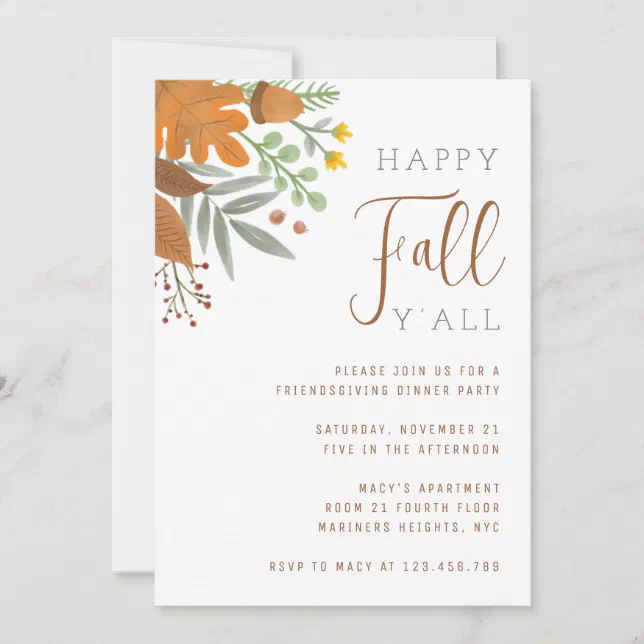 Happy Fall Y’all Autumn Fall Thanksgiving Dinner Invitation | Zazzle