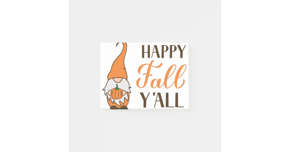 Happy Fall Y’all. Autumn gnome holding pumpkin. Post-it Notes | Zazzle