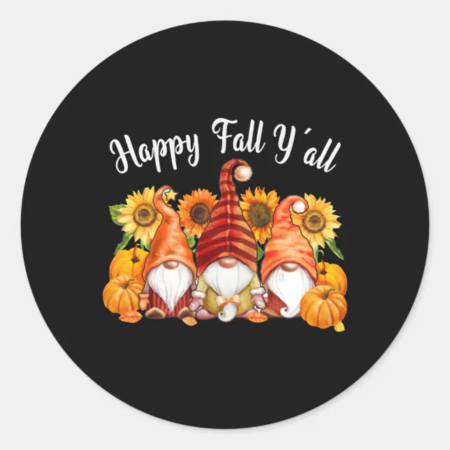 Happy Fall Y`All Gnomes Thanksgiving Classic Round Sticker | Zazzle