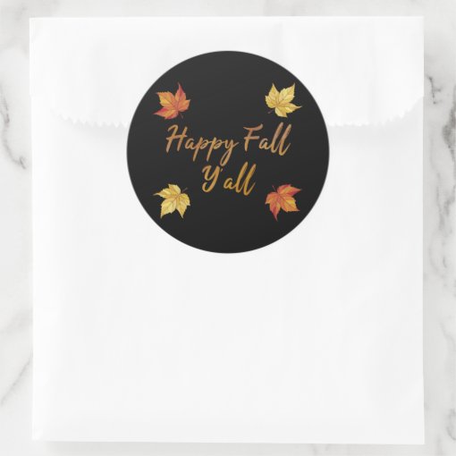 Happy Fall Y'all Autumn Maple Leaf Classic Round Sticker | Zazzle