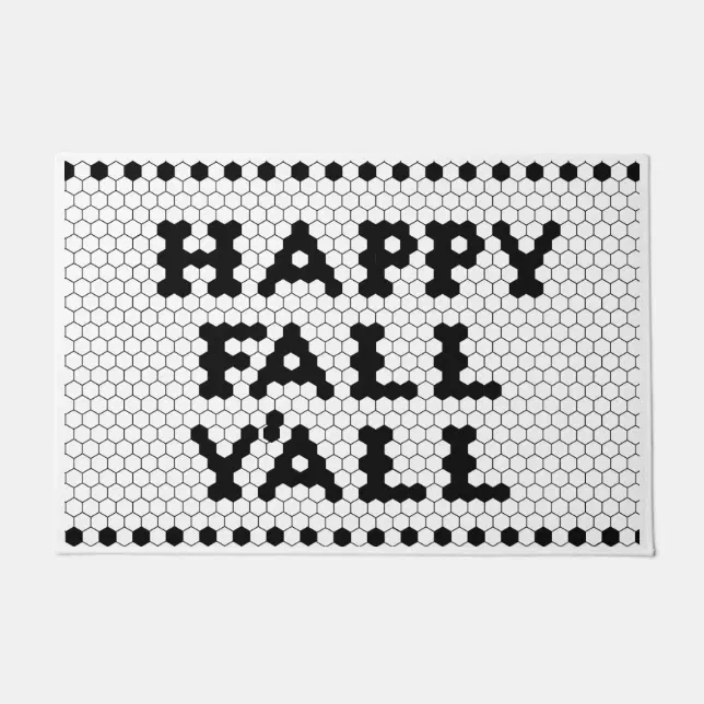 Happy Fall Y'all Black and White Tile Doormat | Zazzle