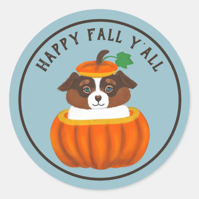 Happy Fall Y'all Dog in Pumpkin Sticker | Zazzle