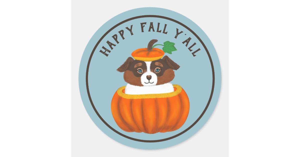 Happy Fall Y'all Dog in Pumpkin Sticker | Zazzle
