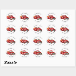Happy Fall Y'all Red Truck Pumpkins Classic Round Sticker | Zazzle