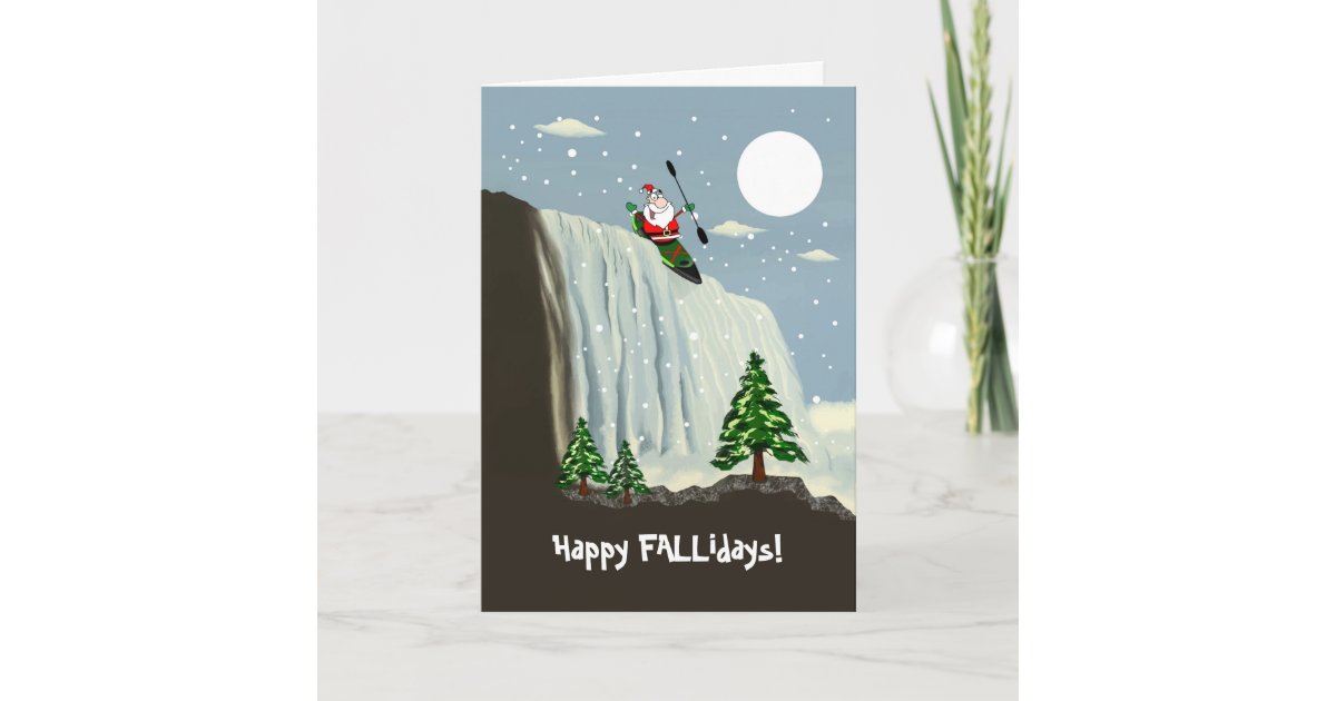 Happy Fallidays Kayaking Santa Claus Card | Zazzle