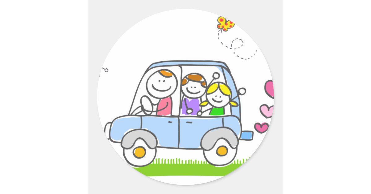 happy family cartoon classic round sticker | Zazzle
