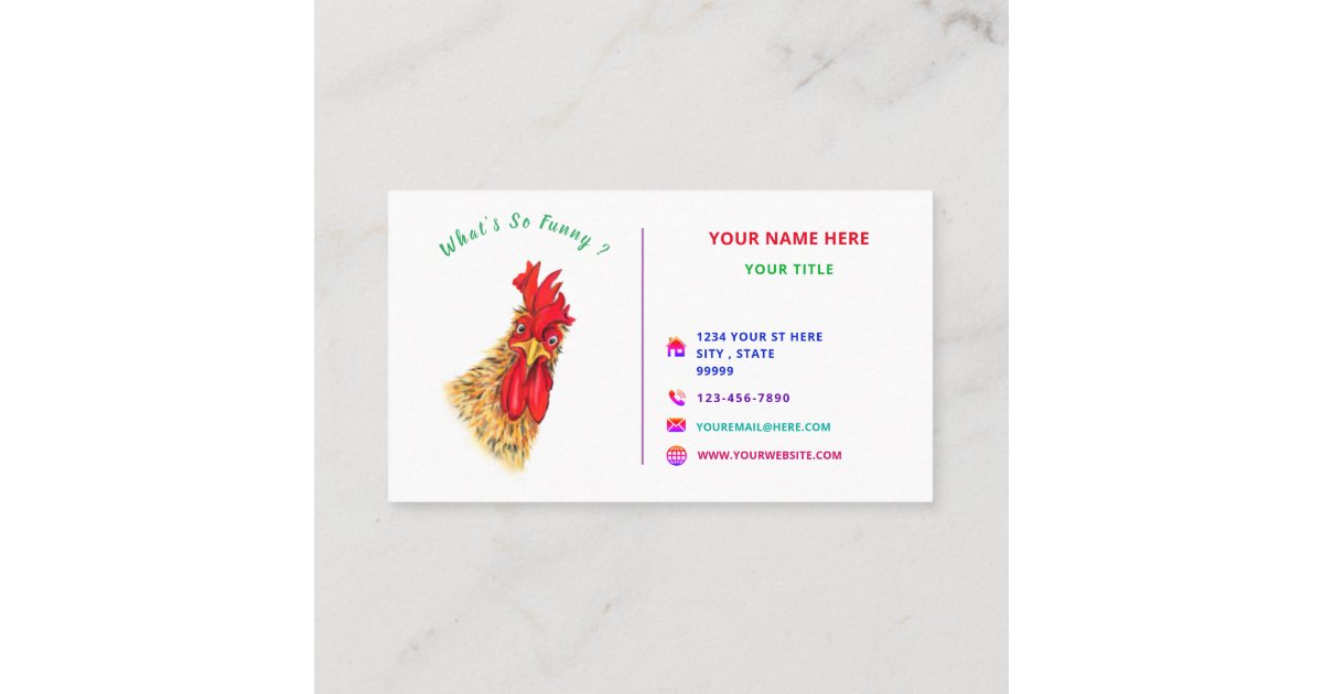 Happy Farm Funny Rooster Farmer's Business Card | Zazzle