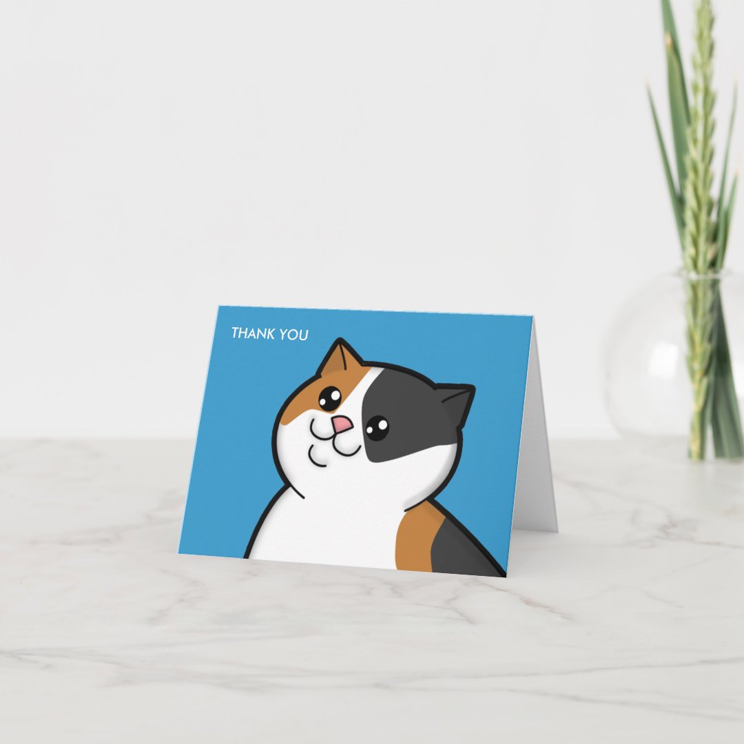 Happy Fat Calico Cat Thank You Note Cards | Zazzle