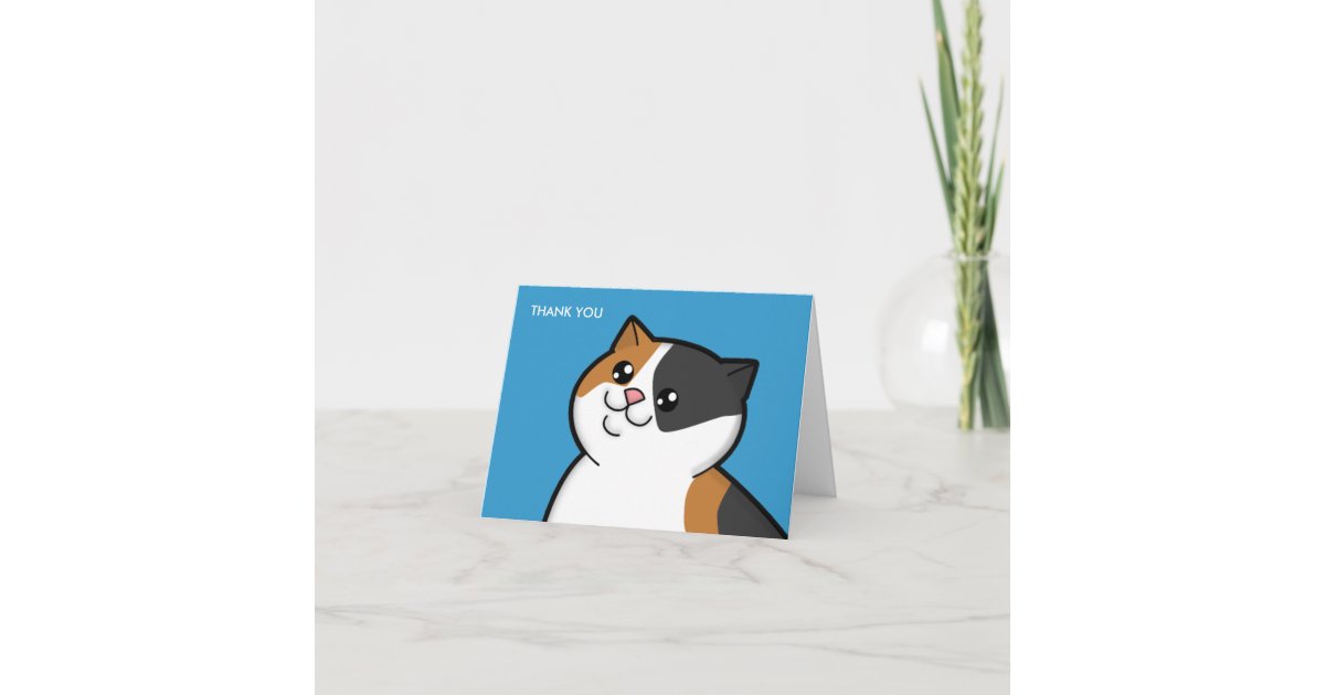 Happy Fat Calico Cat Thank You Note Cards | Zazzle