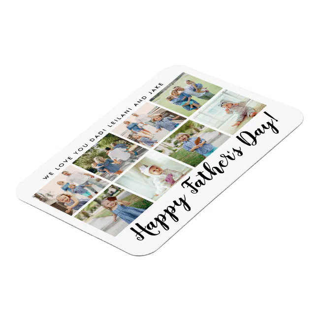 Happy Father's Day 8 Photo Custom White Magnet | Zazzle