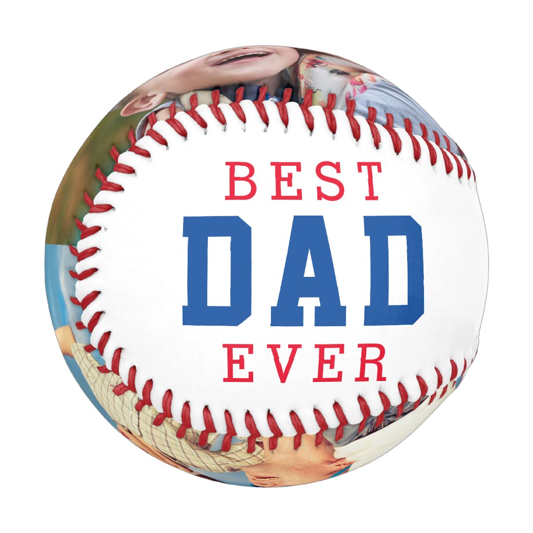 Happy Fathers Day BEST DAD EVER Two Photo Baseball | Zazzle