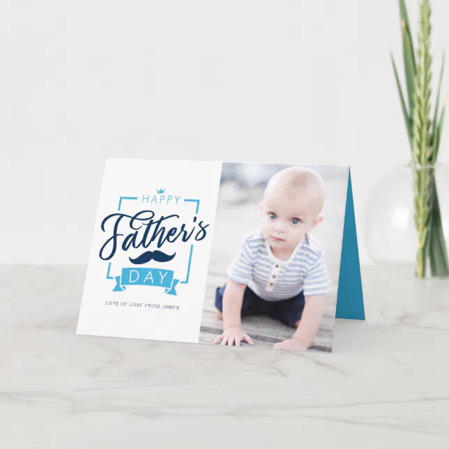 Happy Father's Day Blue Typography Photo Card | Zazzle