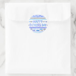 Happy Father's Day Blue Watercolor Stripes Classic Round Sticker | Zazzle